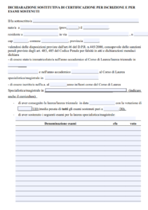 Autocertificazione Iscrizione Università Word e PDF - Modello